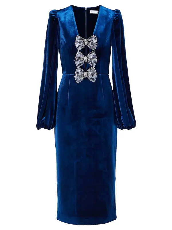 Rebecca Vallance Crystal-embellished Velvet Midi Dress - Blue