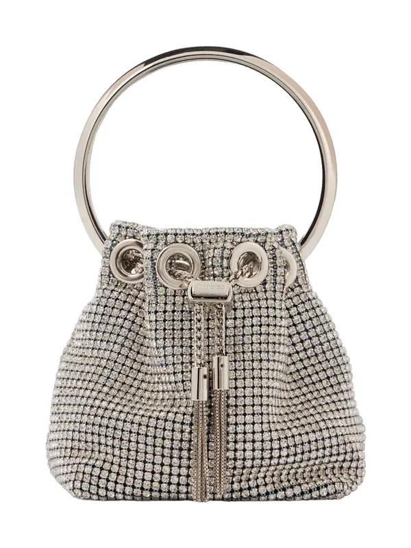 JIMMY CHOO Bon Bon Micro Embellished Bucket Bag - Silver