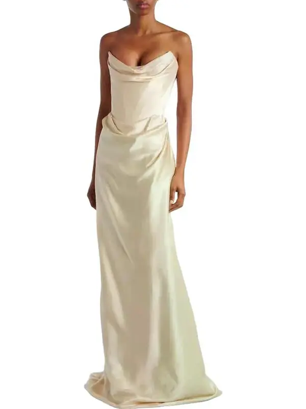 VIVIENNE WESTWOOD Galaxy Draped Bustier Gown - Beige