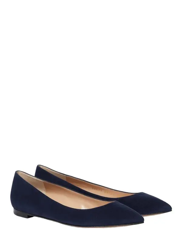 GIANVITO ROSSI Suede Pointed Toe Ballet Flats - Blue