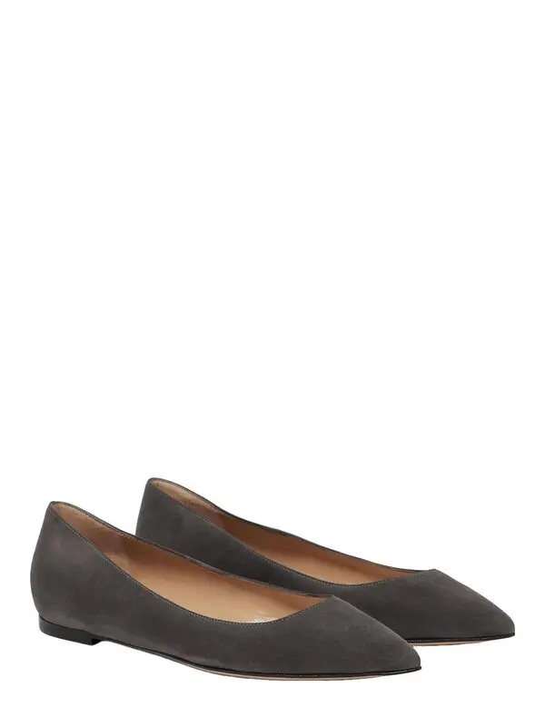 GIANVITO ROSSI Suede Pointed Toe Ballet Flats - Grey