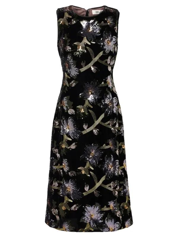 Diane Von Furstenberg Sequined Floral Midi Dress - Black