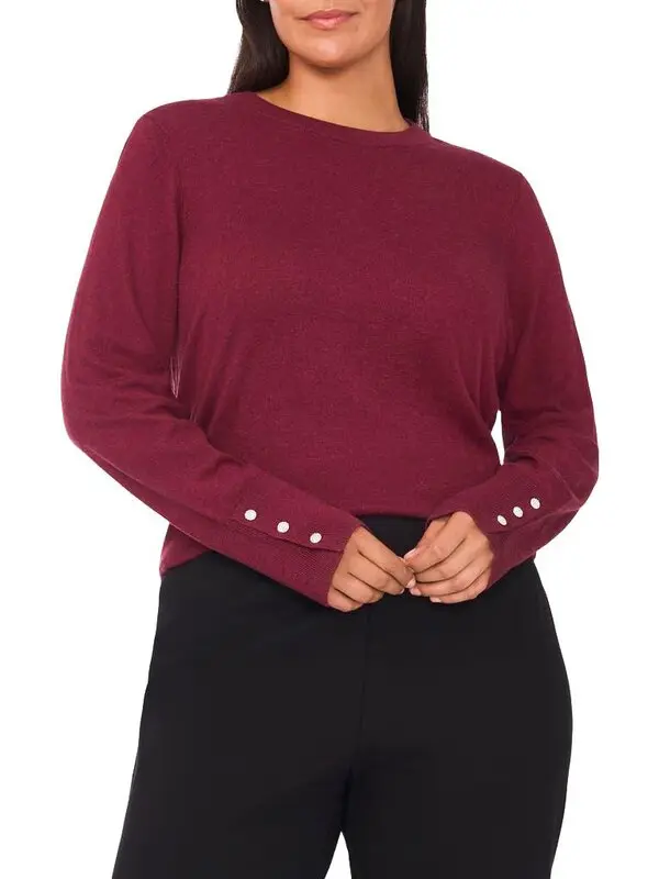 Halogen Button Cuff Cotton-blend Sweater - Burgundy