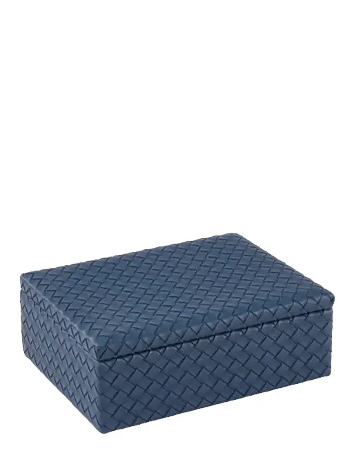 BEY-BERK Anastasia Woven Leather Trinket Box - Navy Blue