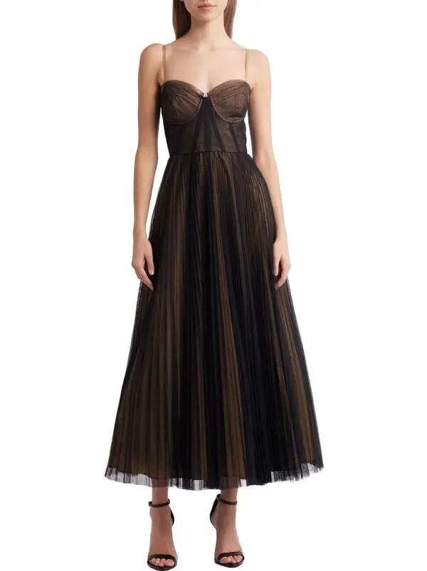 HUTCH Corset Pleated Maxi Dress - Black/ Tan