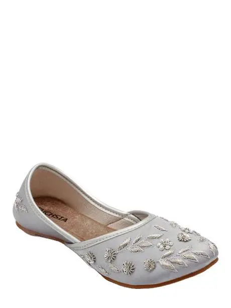 FUCHSIA Amira Embroidered Flats - Silver