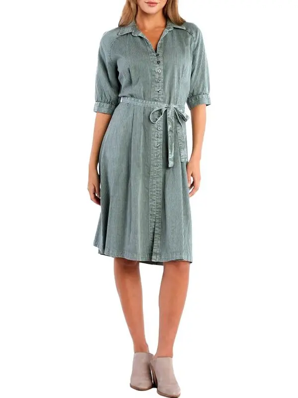 BILLY T Darling Tie Belt Shirtdress - Army Rr Stripe