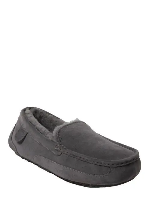 DEARFOAMS Fireside Melbourne Shearling Moccasin Slippers - Grey Solid