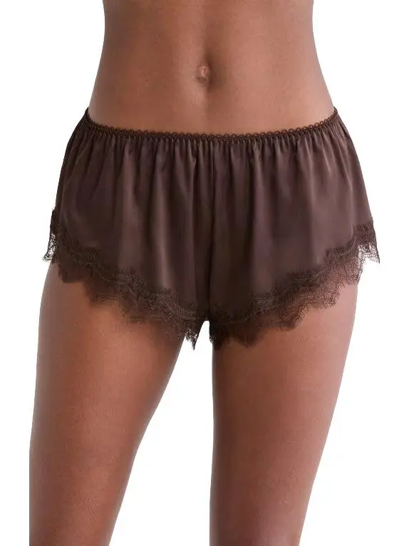 KAT THE LABEL Sorrento Lace Trim Shorts - Espresso