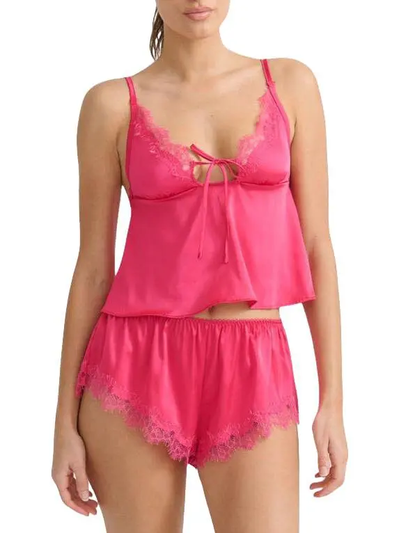KAT THE LABEL Sorrento Lace Trim Shorts - Hot Pink