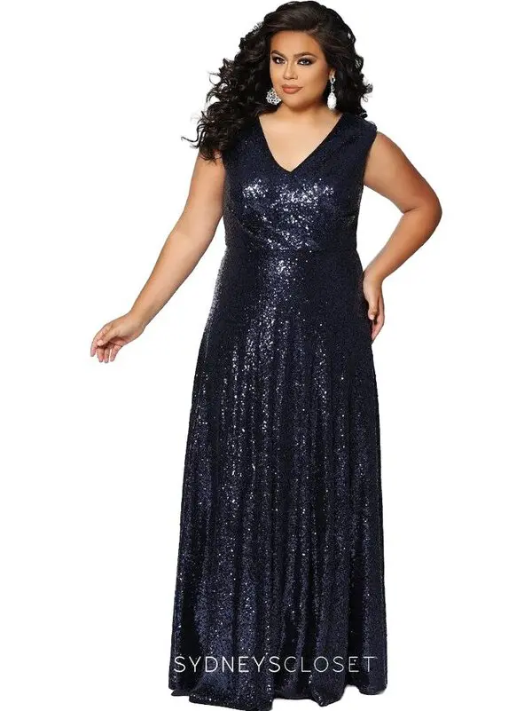 SYDNEY'S CLOSET V-neck Sequin Maxi Gown - Navy