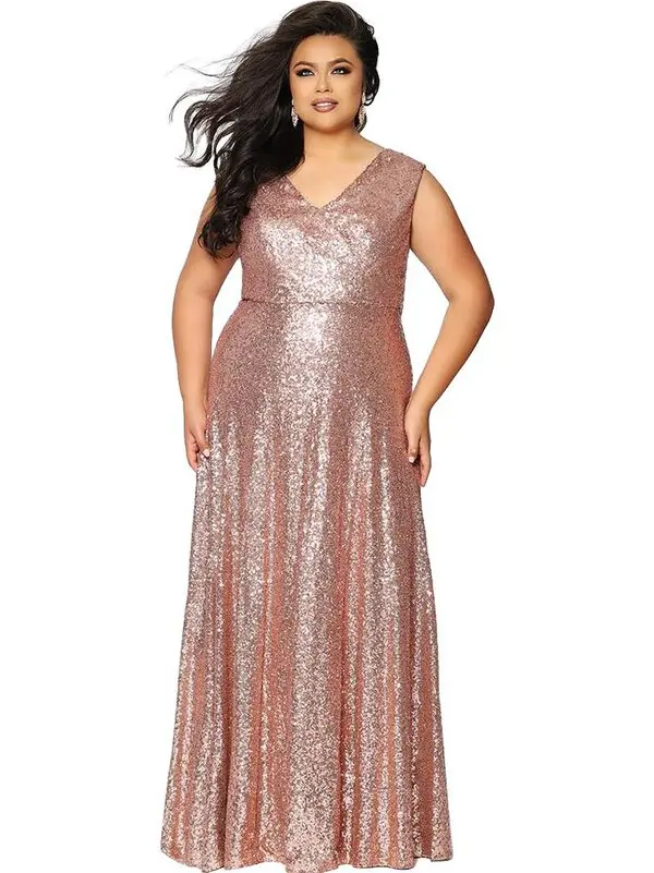 SYDNEY'S CLOSET V-neck Sequin Maxi Gown - Rose Gold