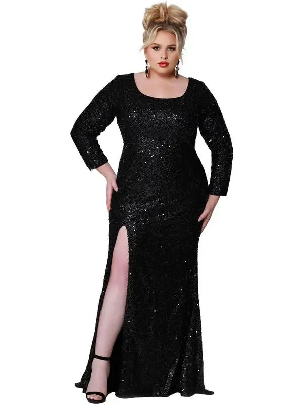 SYDNEY'S CLOSET Long Sleeve Sequin Gown - Onyx