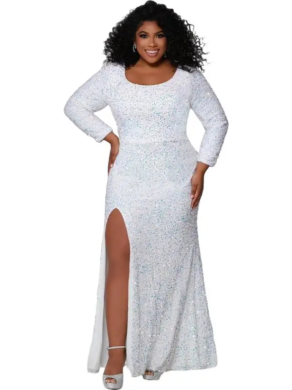 SYDNEY'S CLOSET Long Sleeve Sequin Gown - Pearlescent