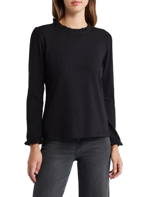 Caslon Ruffle Detail Long Sleeve Top - Black