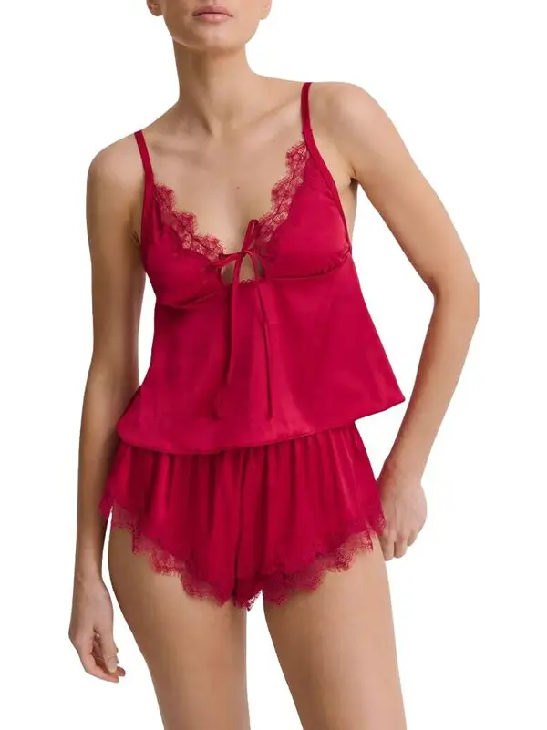 KAT THE LABEL Sorrento Lace Trim Satin Camisole - Red