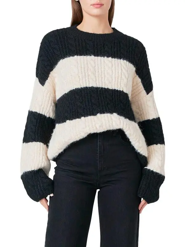 Endless Rose Stripe Chunky Sweater - Black/ Cream