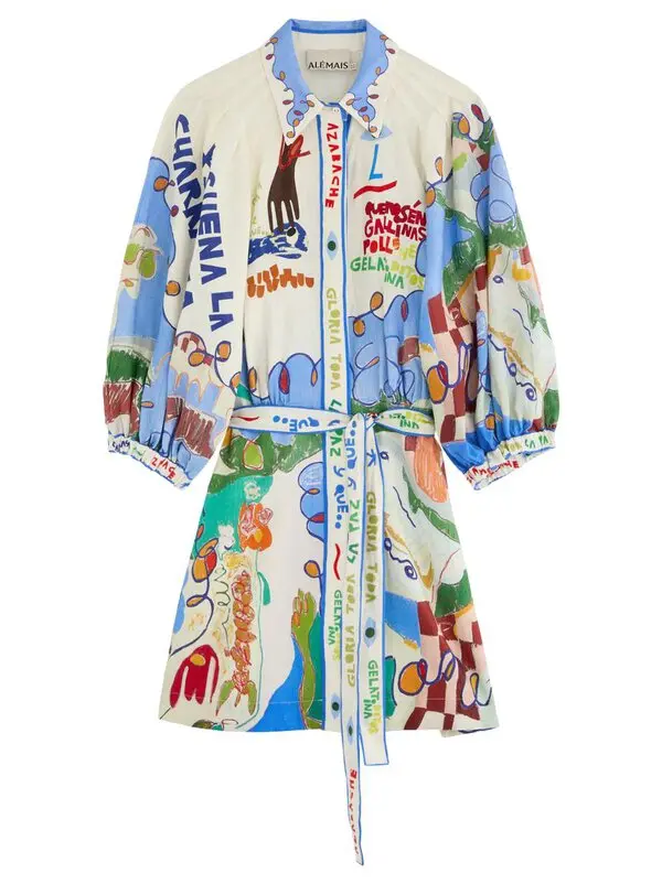 ALEMAIS Nadia Printed Flax Mini Shirt Dress - Multicoloured