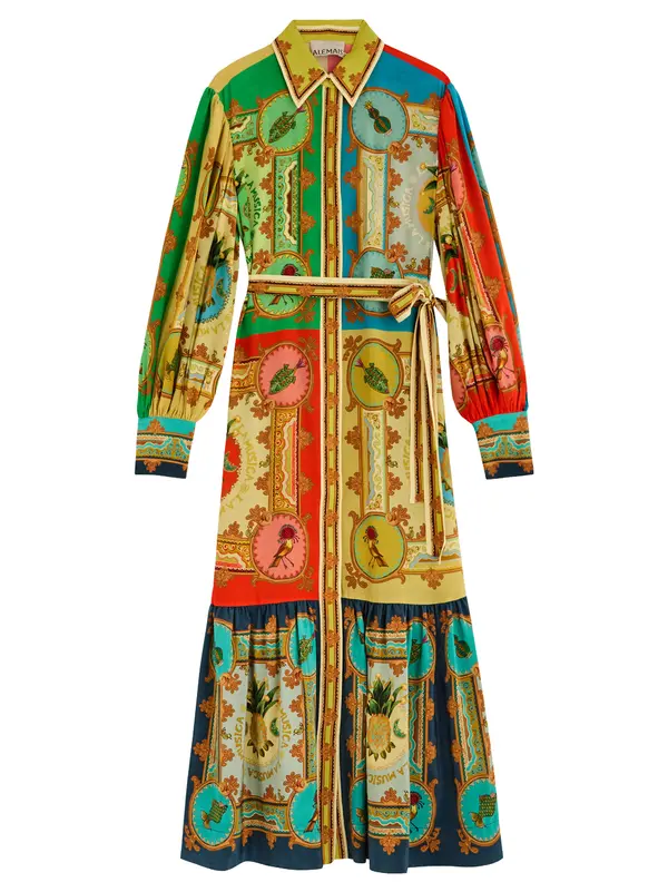 ALEMAIS Musica Printed Silk Maxi Shirt Dress - Multicoloured