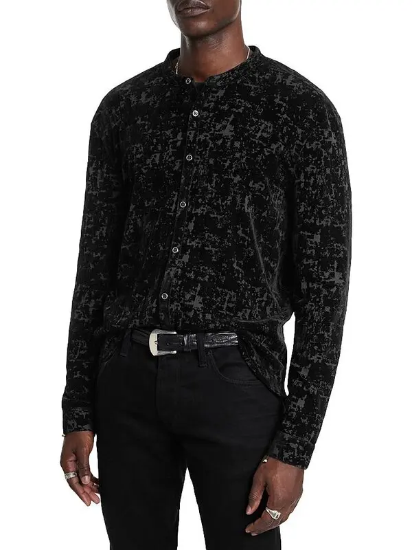 John Varvatos Valencia Regular Fit Velour Burnout Shirt - Black