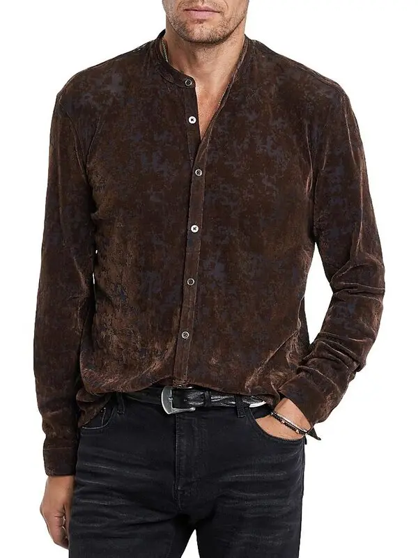 John Varvatos Valencia Regular Fit Velour Burnout Shirt - Dark Brown