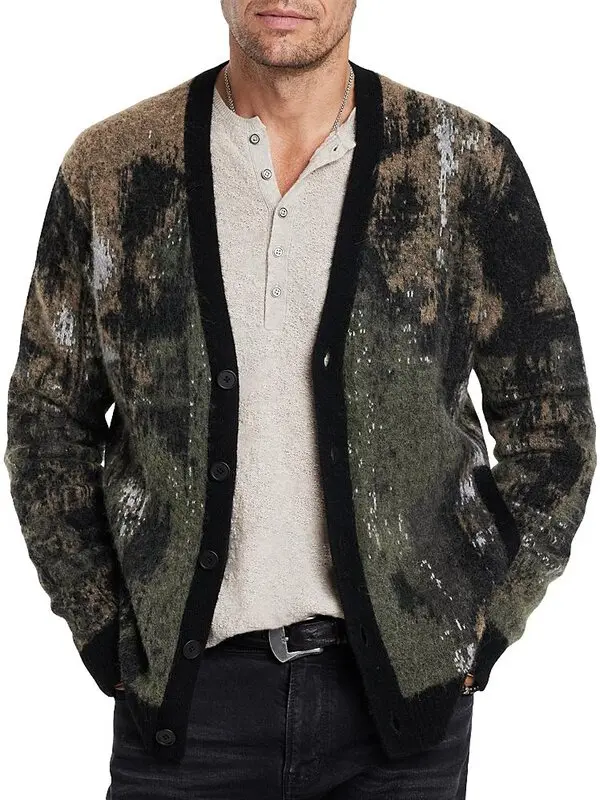 John Varvatos Dio Regular Fit Jacquard Cardigan Sweater - Teakwood