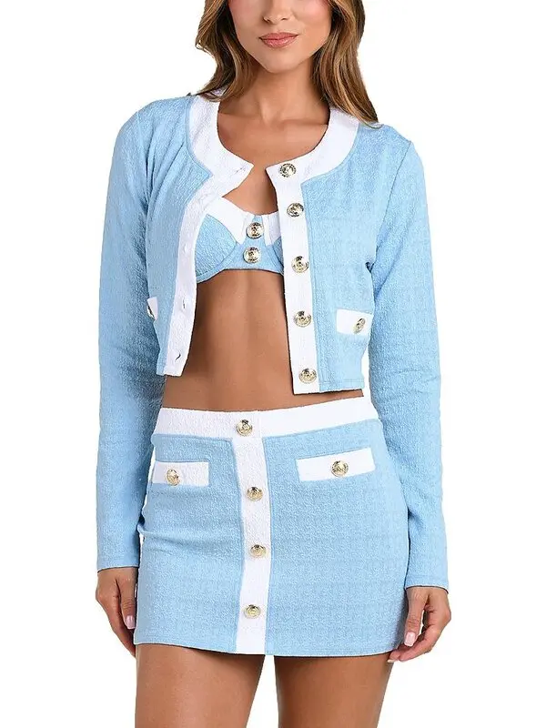 L'Agence Adaline Color Blocked Cardigan - Powder Blue
