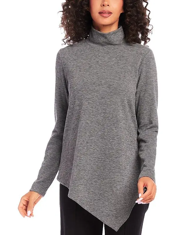 Karen Kane Asymmetric Hem Turtleneck Sweater - Heather Grey