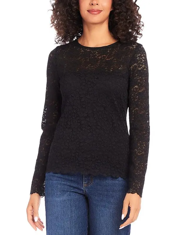 Karen Kane Scalloped Lace Top - Black