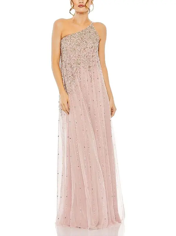 Mac Duggal One-shoulder Embellished Trapeze Gown - Porcelain Gold