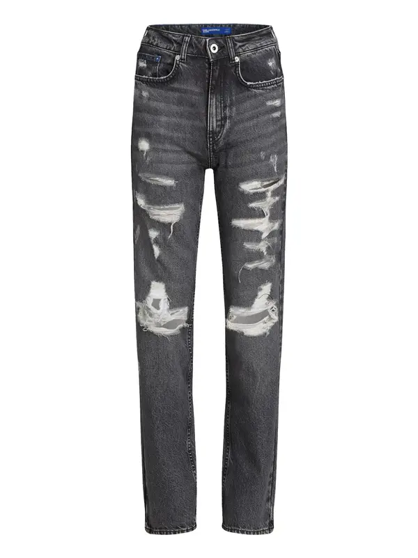 Karl Lagerfeld Distressed Straight Jeans - Grey