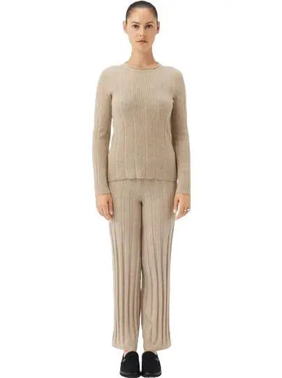 GOBI MONGOLIAN CASHMERE Textured Knit Cashmere Pants - Warm Grey