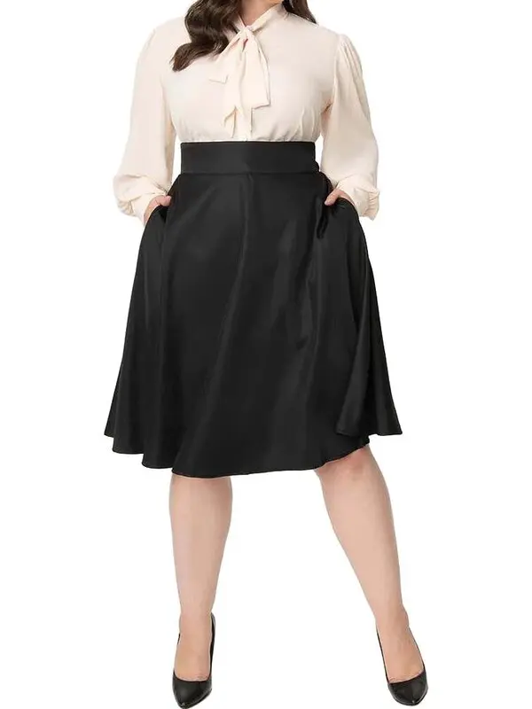 Unique Vintage Vivien Swing Skirt - Black Solid