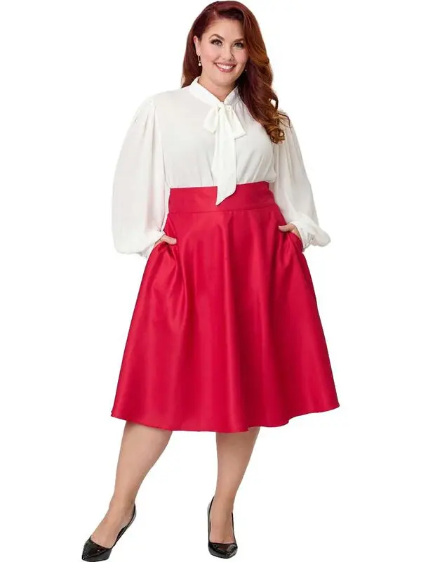 Unique Vintage Vivien Swing Skirt - Solid Red