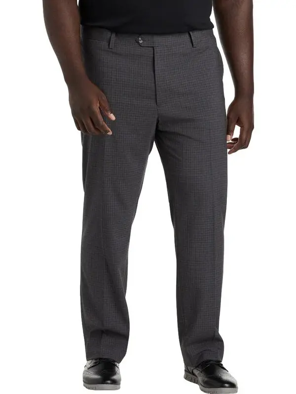 OAK HILL BY DXL Waist-relaxer Mini Plaid Dress Pants - Grey