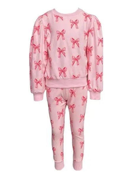 LOLA + THE BOYS Ribbon Puff Sleeve Set - Pink