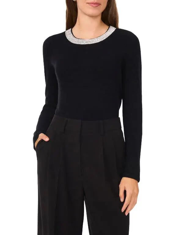 Halogen Jewel Neck Sweater - Rich Black