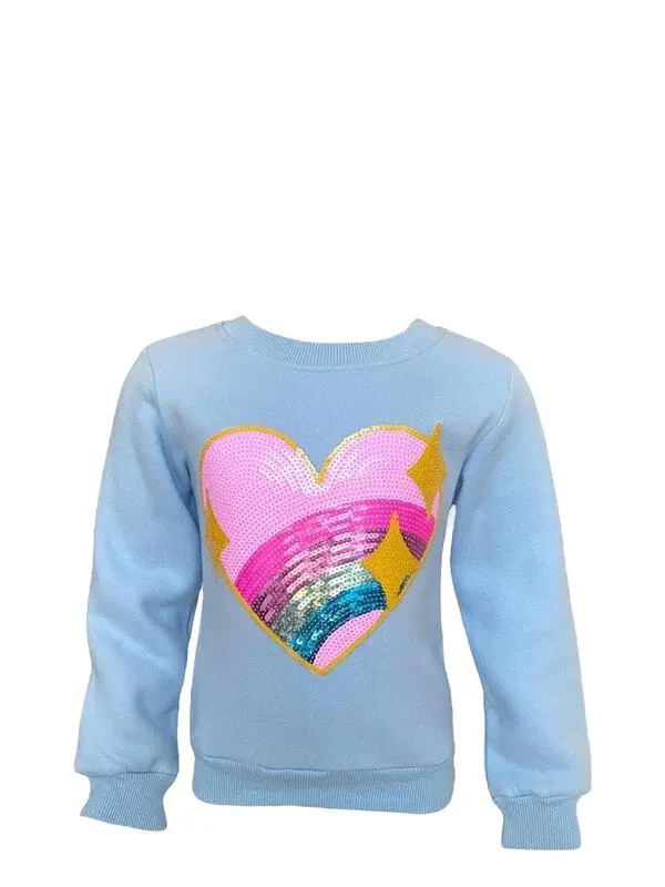 LOLA + THE BOYS Rainbow Heart Sequin Sweatshirt - Blue