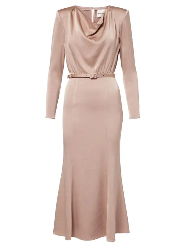 Roland Mouret Belted Satin Crêpe Midi Dress - Beige