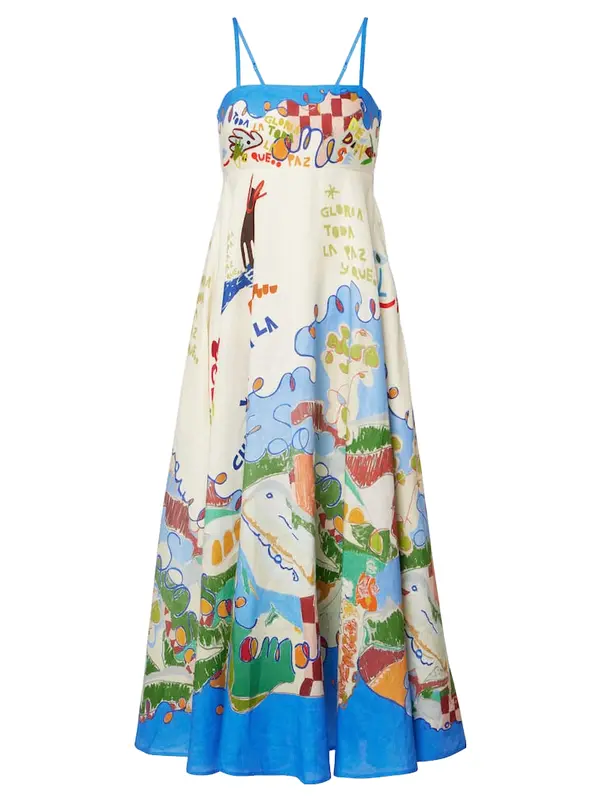 ALEMAIS Alémais X Nadia Hernandez Printed Linen Maxi Dress - Multicoloured