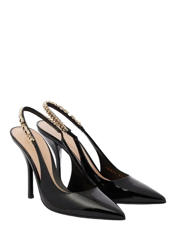 Gucci Signoria Patent Leather Slingback Pumps - Black