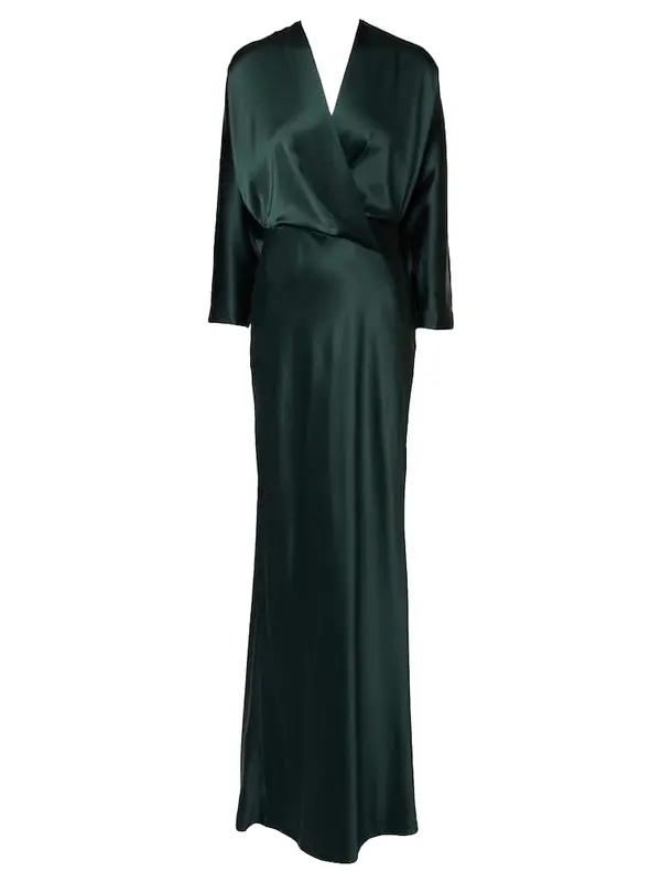 THE SEI Silk Satin Wrap Gown - Green