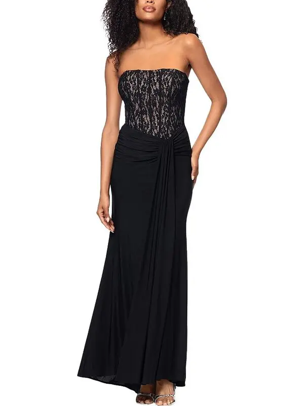 Aqua Lace Corset Gown - Black/nude