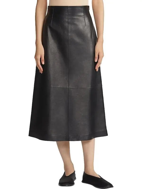 Lafayette 148 New York Leather A-line Skirt - Black