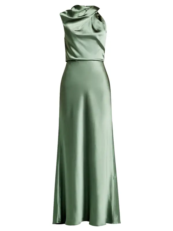 Amsale Satin Draped-neck Maxi Dress - Green