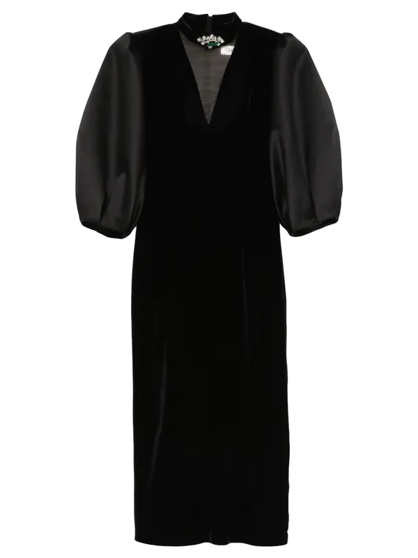 NISSA Velvet Midi Dress - Black