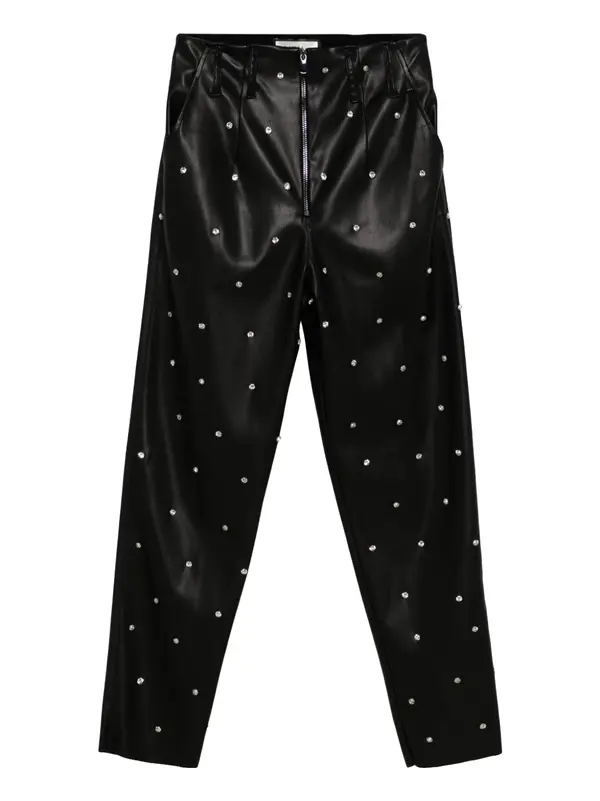 NISSA Crystal-embellished Faux Leather Trousers - Black