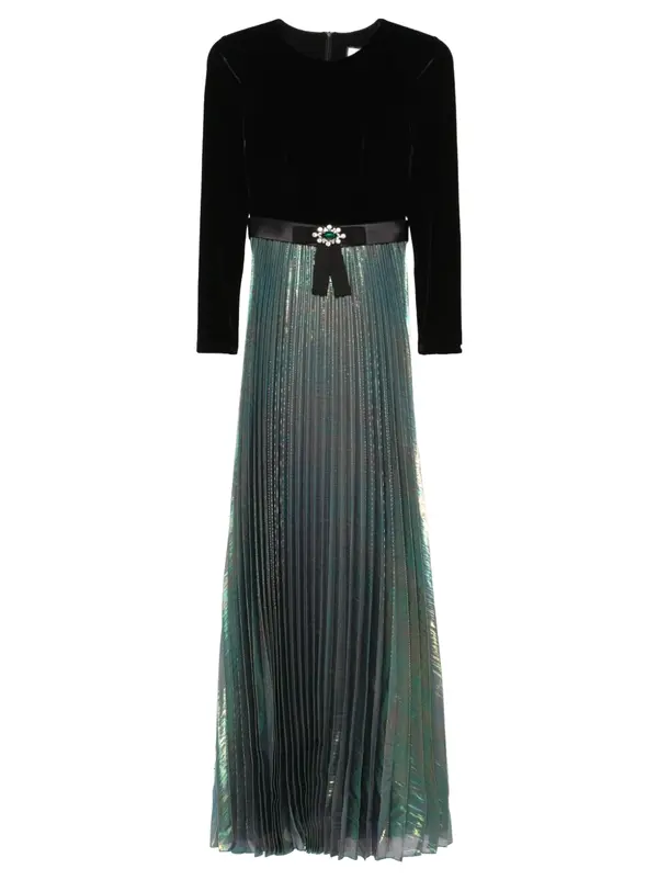 NISSA Embellished Lamé Maxi Dress - Green