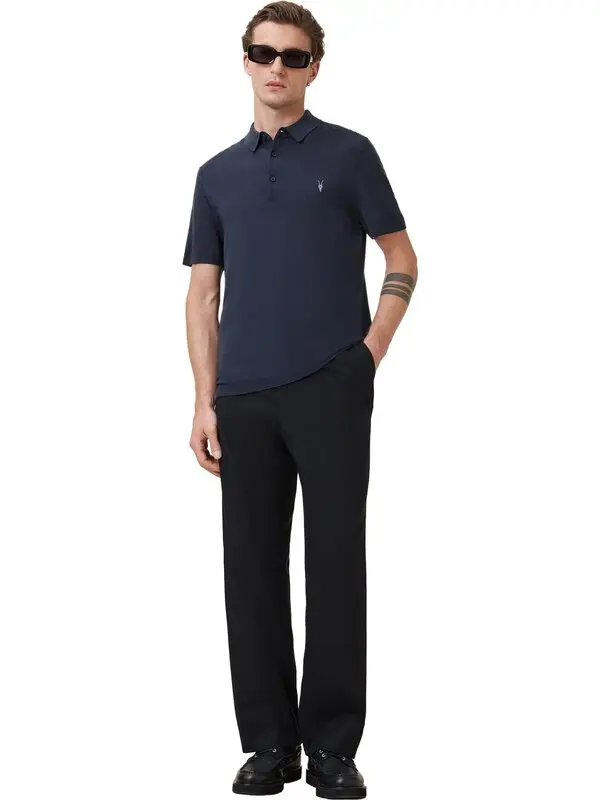 ALLSAINTS Mode Merino Short Sleeve Ramskull Polo Shirt - Navy Blue