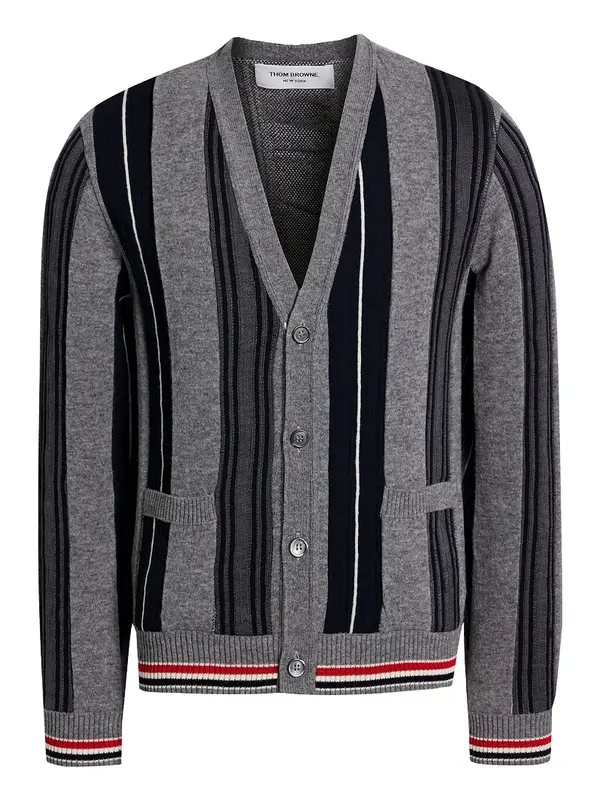 Thom Browne Striped Wool-blend Cardigan - Gray